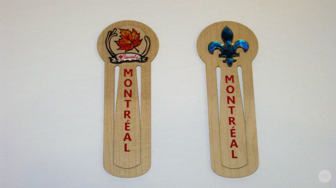 2 Wooden Montreal Bookmarks with Canada Maple Leaf & Quebec logo Souve
