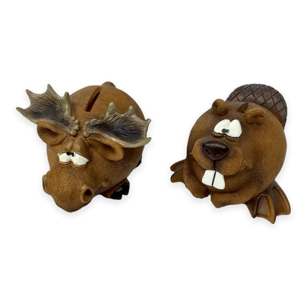 Funny Moose and Beaver Money Bank (Brown) Unbreakable Piggy Bank | Mon
