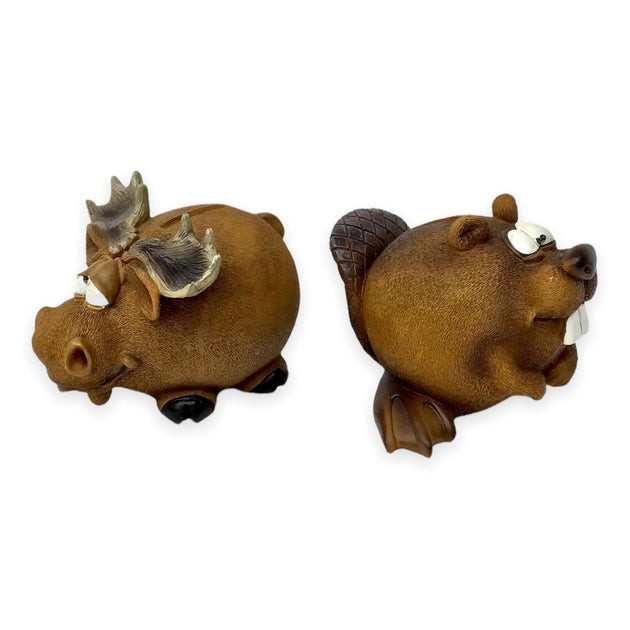 Funny Moose and Beaver Money Bank (Brown) Unbreakable Piggy Bank | Mon