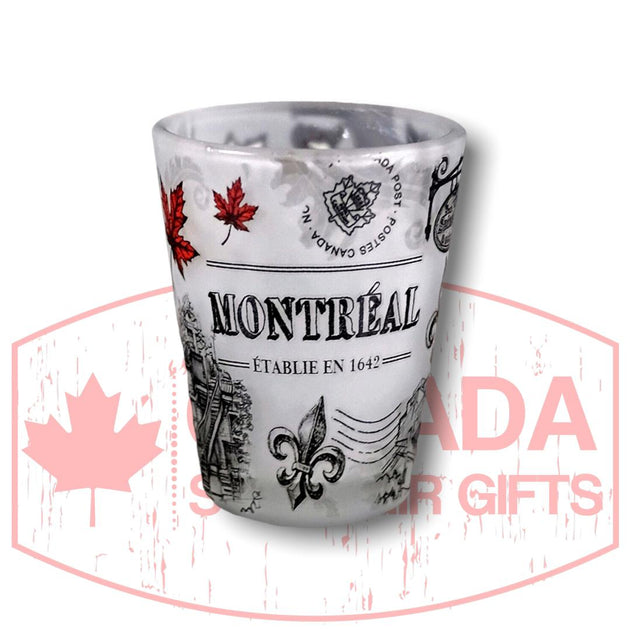 Montreal Vintage Famous Frosted Designed Souvenir Shot Glass | Red Map