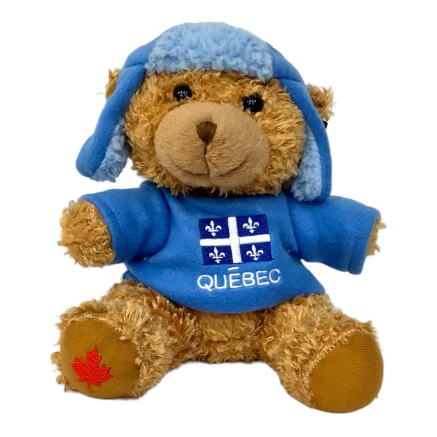 Stuffed Animal Teddy Bear 8” Plush with Blue Hat & Sweater Quebec Flag