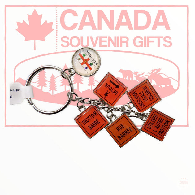 Traffic Road Work Signs Keychain - Montreal Quebec Street Construction
